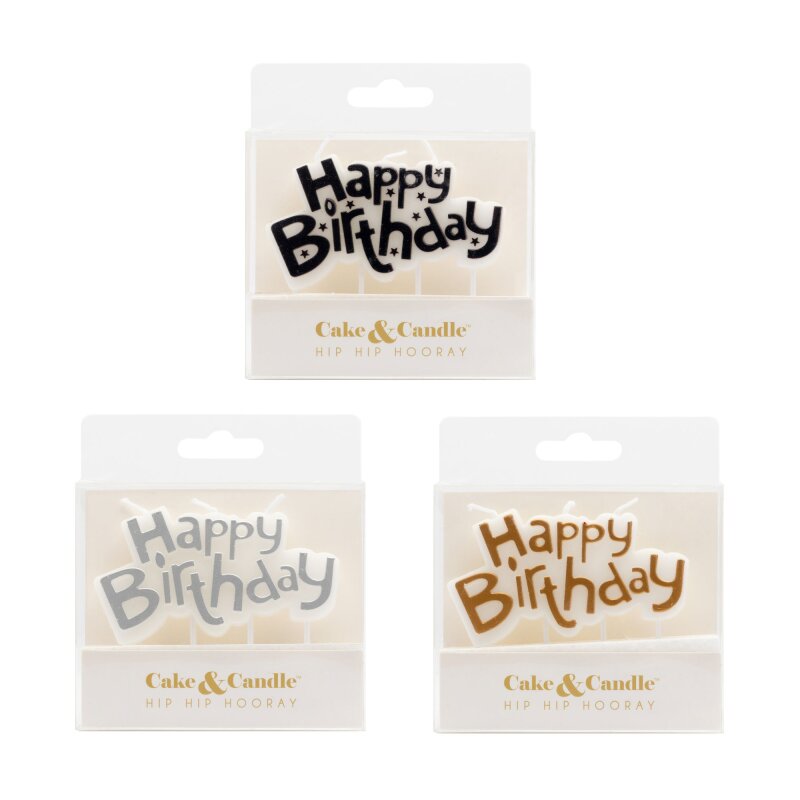 Cake & Candle - Happy Birthday Plaque Candle - Black, Gold & Silver ...