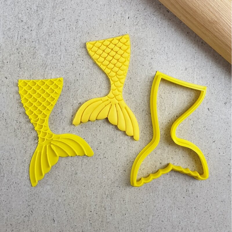 Custom Cookie Cutters Mermaid Tail Cutter And Embosser Set Lollipop Cake Supplies