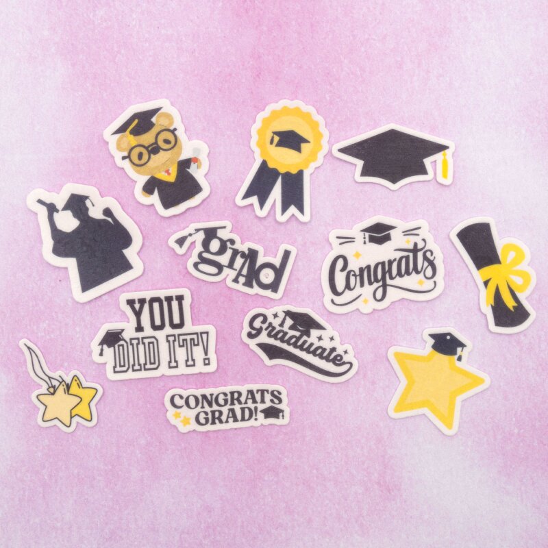 Mixed Wafer Paper Toppers - Pack of 12 - Graduation | Lollipop Cake ...